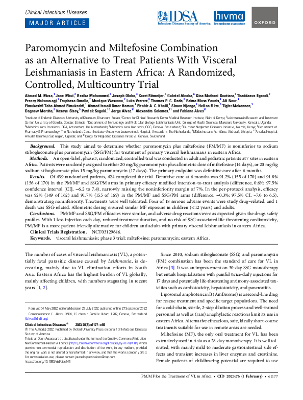 (PDF) Paromomycin and Miltefosine Combination as an Alternative to ...