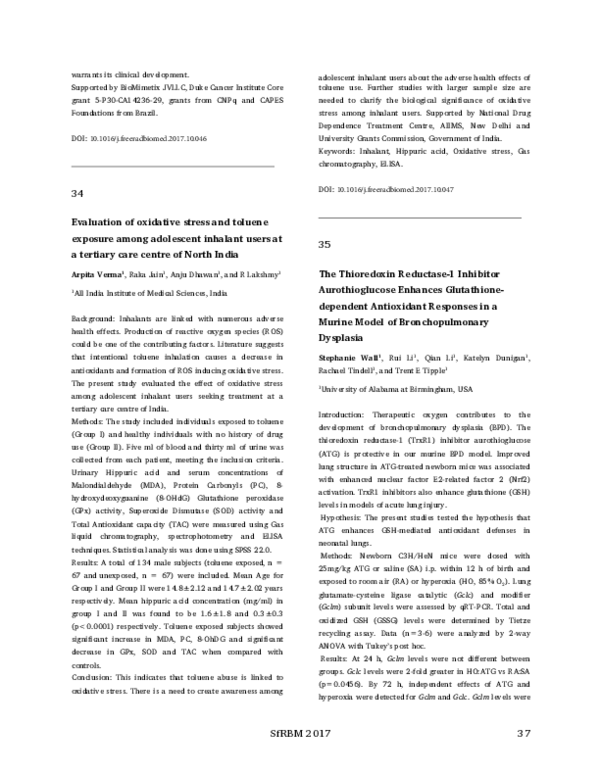 (PDF) Evaluation of oxidative stress and toluene exposure among ...
