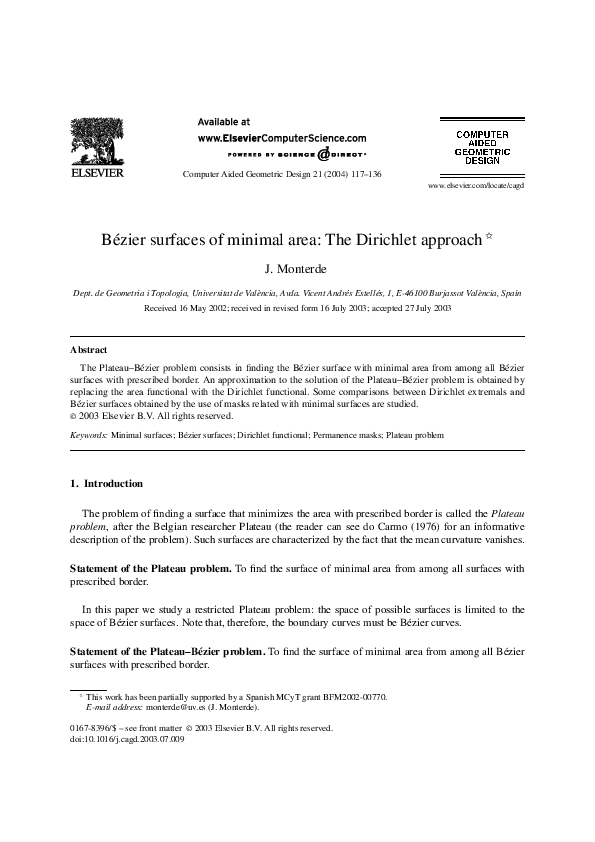 (PDF) Bézier surfaces of minimal area: The Dirichlet approach