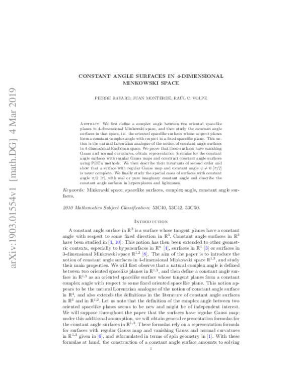 (PDF) Constant angle surfaces in 4-dimensional Minkowski space