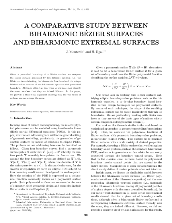(PDF) A comparative study between biharmonic bézier surfaces and ...