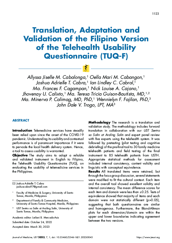 (PDF) Translation, Adaptation, and Validation of the Filipino Version ...