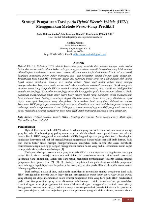 (PDF) Strategi Pengaturan Torsi pada Hybrid Electric Vehicle (HEV) Menggunakan Metode Neuro ...
