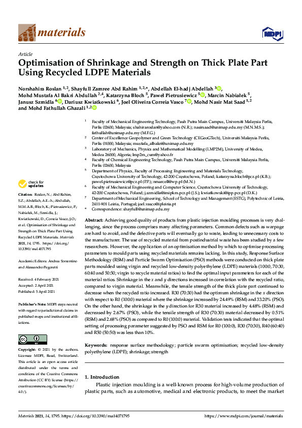 (PDF) Optimisation of Shrinkage and Strength on Thick Plate Part Using ...