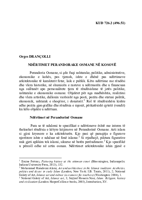 (PDF) Ndërtimet perandorake osmane në Kosovë