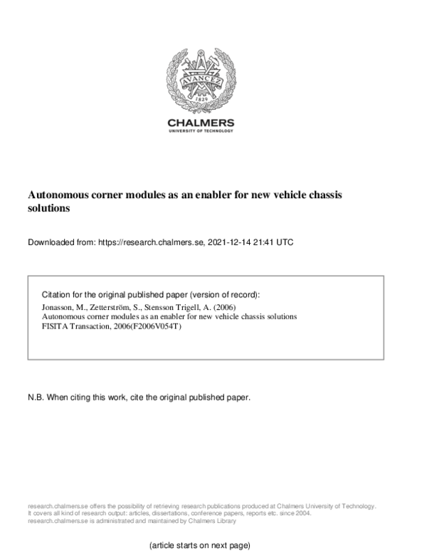 (PDF) Autonomous corner modules as an enabler for new vehicle chassis ...