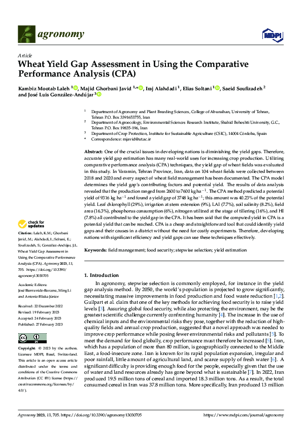 (PDF) Wheat Yield Gap Assessment in Using the Comparative Performance Analysis (CPA)