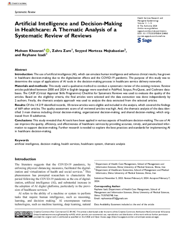 (PDF) Artificial Intelligence and Decision-Making in Healthcare: A Thematic Analysis of a ...