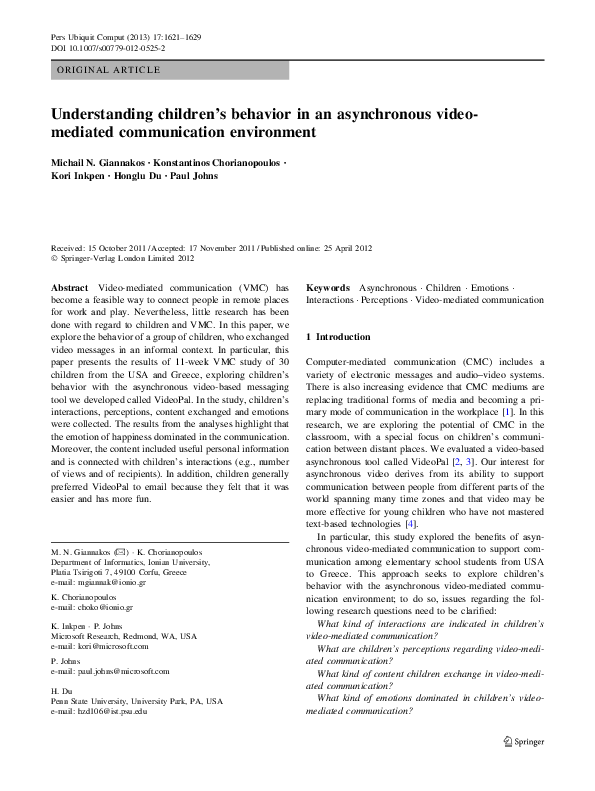 (PDF) Understanding children’s behavior in an asynchronous video ...