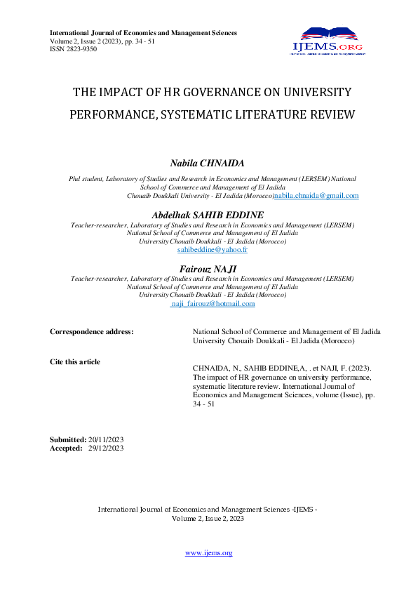 (PDF) THE IMPACT OF HR GOVERNANCE ON UNIVERSITY PERFORMANCE, SYSTEMATIC LITERATURE REVIEW