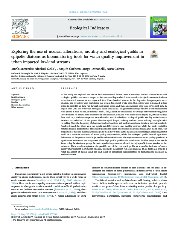 (PDF) Exploring the use of nuclear alterations, motility and ecological ...