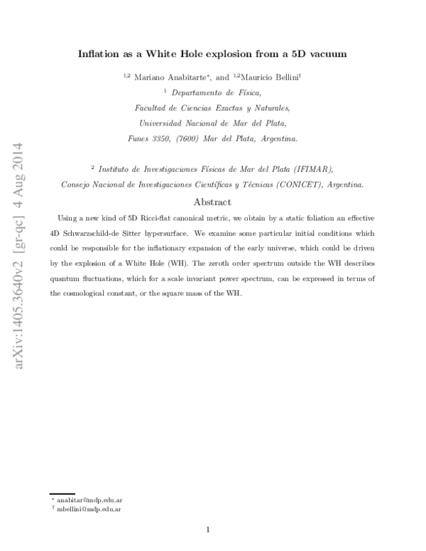 (PDF) Inflation as a White Hole explosion from a 5D vacuum