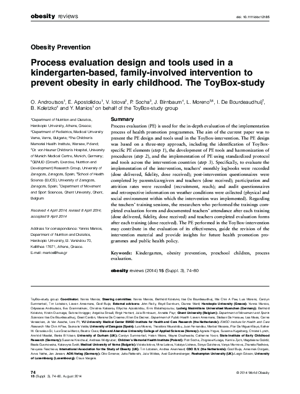 (PDF) Process evaluation design and tools used in a kindergarten-based ...