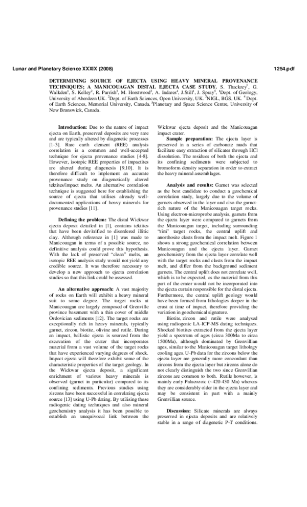 (PDF) Determining source of Ejecta using heavy mineral provenance ...