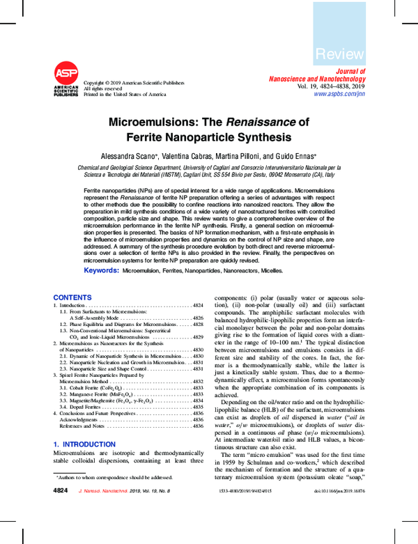 (PDF) Microemulsions: The Renaissance of Ferrite Nanoparticle Synthesis