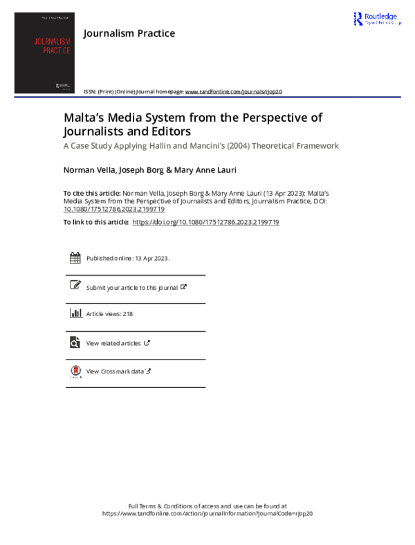 (PDF) Malta’s Media System from the Perspective of Journalists and ...