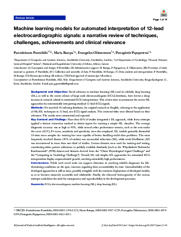 (PDF) Machine learning models for automated interpretation of 12-lead electrocardiographic ...
