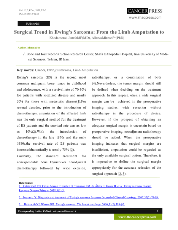(PDF) Surgical Trend in Ewing’s sarcoma: from the Limb Amputation to ...