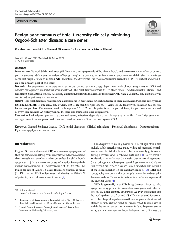 (PDF) Benign bone tumours of tibial tuberosity clinically mimicking ...