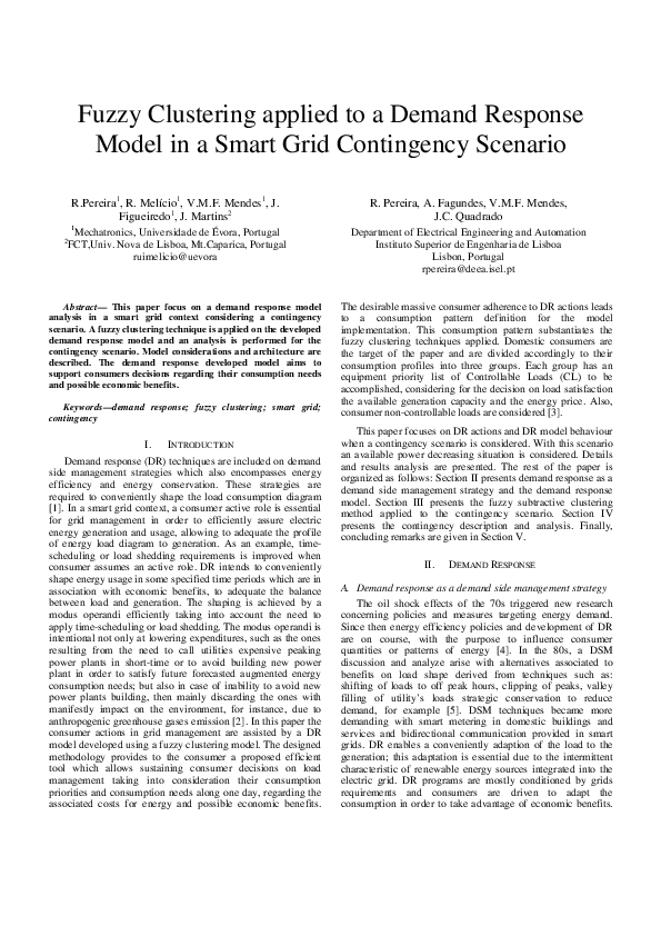 (PDF) Fuzzy clustering applied to a demand response model in a smart grid contingency scenario