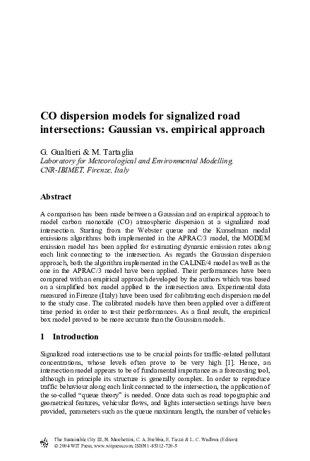 (PDF) CO Dispersion Models For Signalized RoadIntersections: Gaussian ...