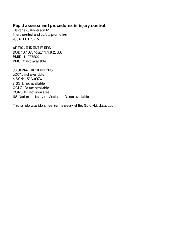 (PDF) Rapid assessment procedures in injury control