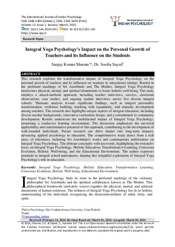 (PDF) Integral Yoga Psychology's Impact on the Personal Growth of ...
