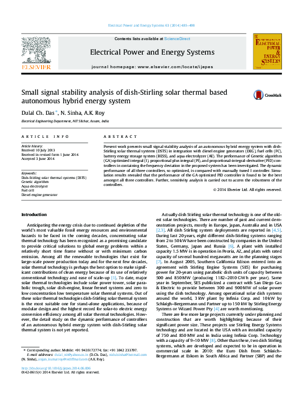 (PDF) Small signal stability analysis of dish-Stirling solar thermal based autonomous hybrid ...