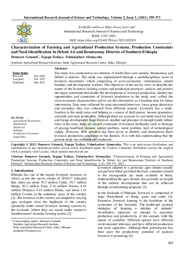 (PDF) Characterization of Farming and Agricultural Production Systems, Production Constraints ...