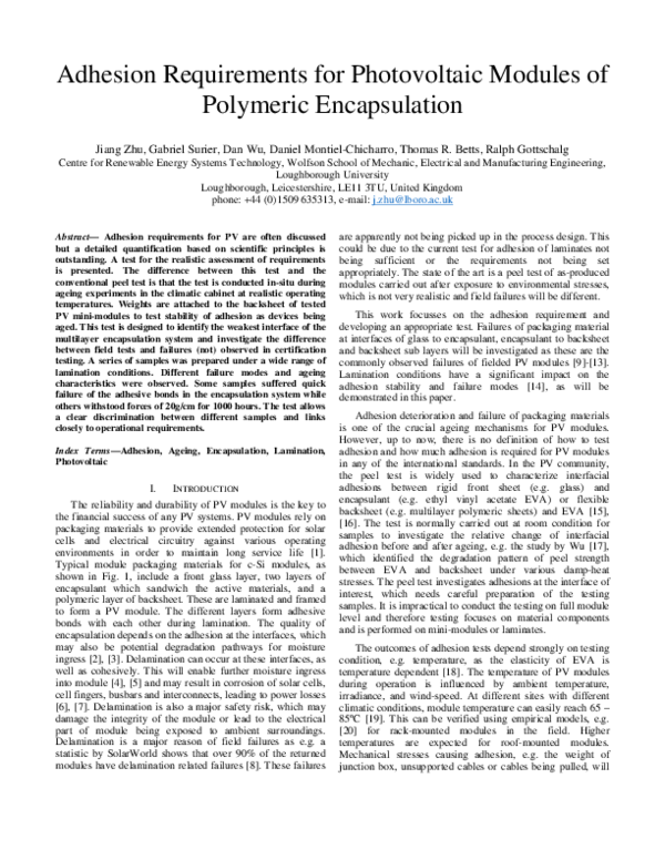 (PDF) Adhesion requirements for photovoltaic modules of polymeric ...