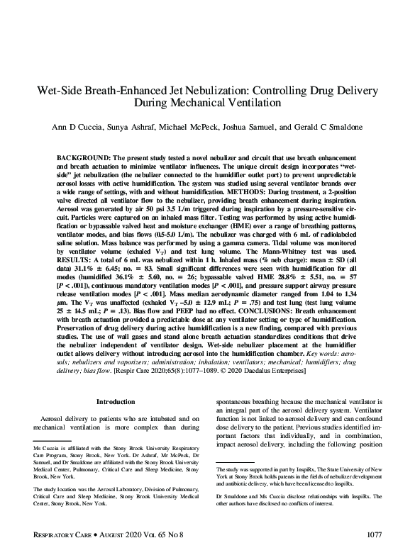Pdf Wet Side Breath Enhanced Jet Nebulization Controlling Drug