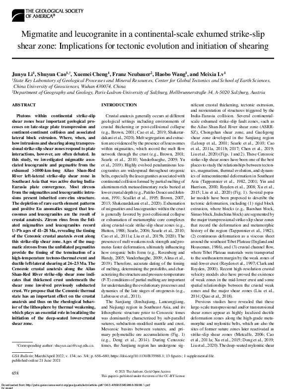 (PDF) Migmatite and leucogranite in a continental-scale exhumed strike ...