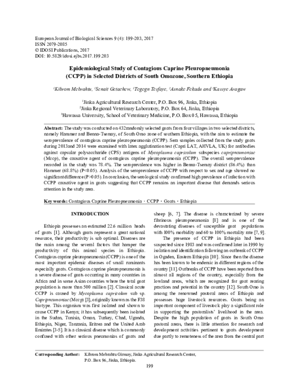 (PDF) Epidemiological Study of Contagious Caprine Pleuropneumonia (CCPP ...
