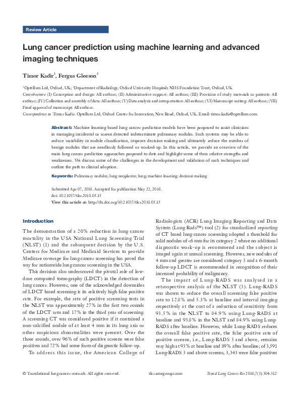 (PDF) Lung cancer prediction using machine learning and advanced ...