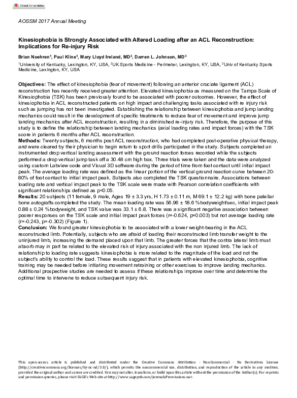 (PDF) Kinesiophobia is Strongly Associated with Altered Loading after ...