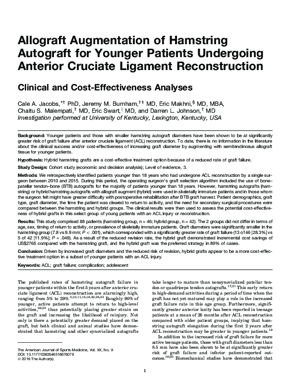 (PDF) Allograft Augmentation of Hamstring Autograft for Younger ...