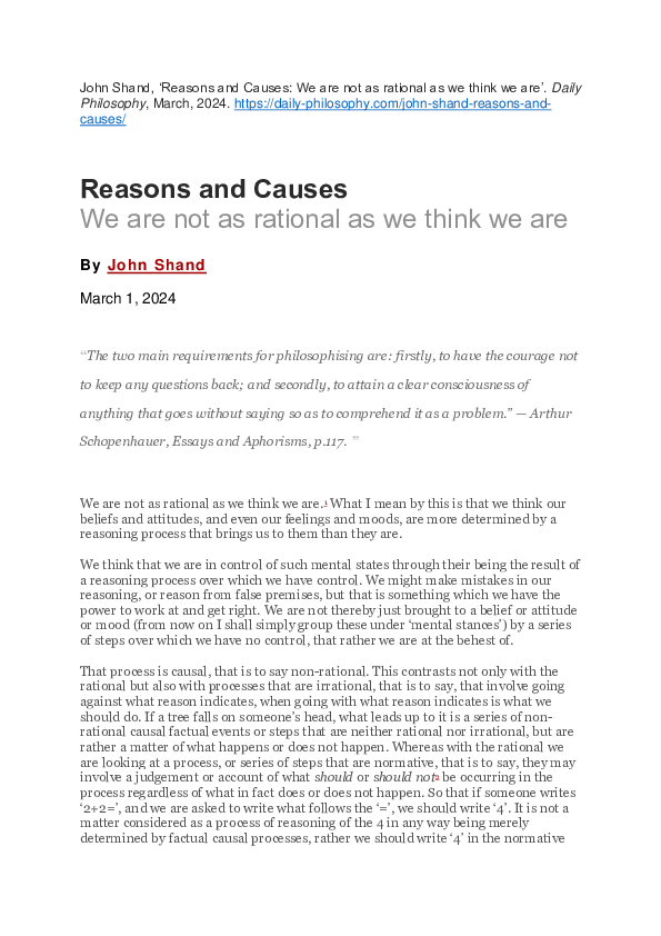 (PDF) Reasons and Causes: We are not as rational as we think we are