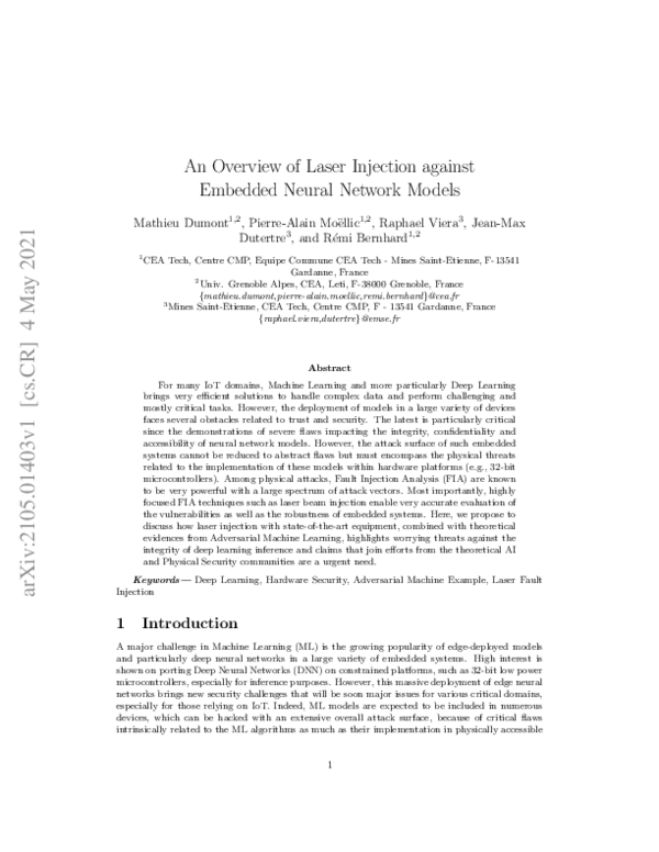 (PDF) Laser Injection Attacks on Embedded Neural Network Models