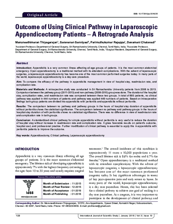 (PDF) Outcome of Using Clinical Pathway in Laparoscopic Appendicectomy ...