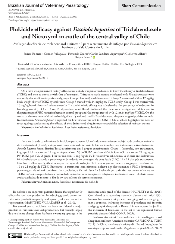 (PDF) Flukicide efficacy against Fasciola hepatica of Triclabendazole ...