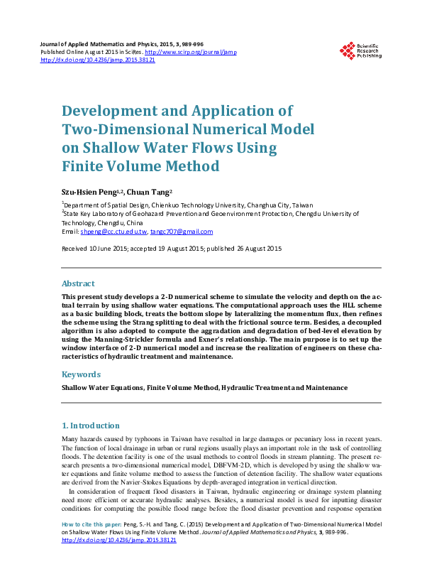 (PDF) Development and Application of Two-Dimensional Numerical Model on ...