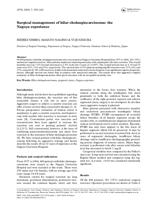 (PDF) Surgical management of hilar cholangiocarcinoma: the Nagoya experience | Samiran Nundy ...