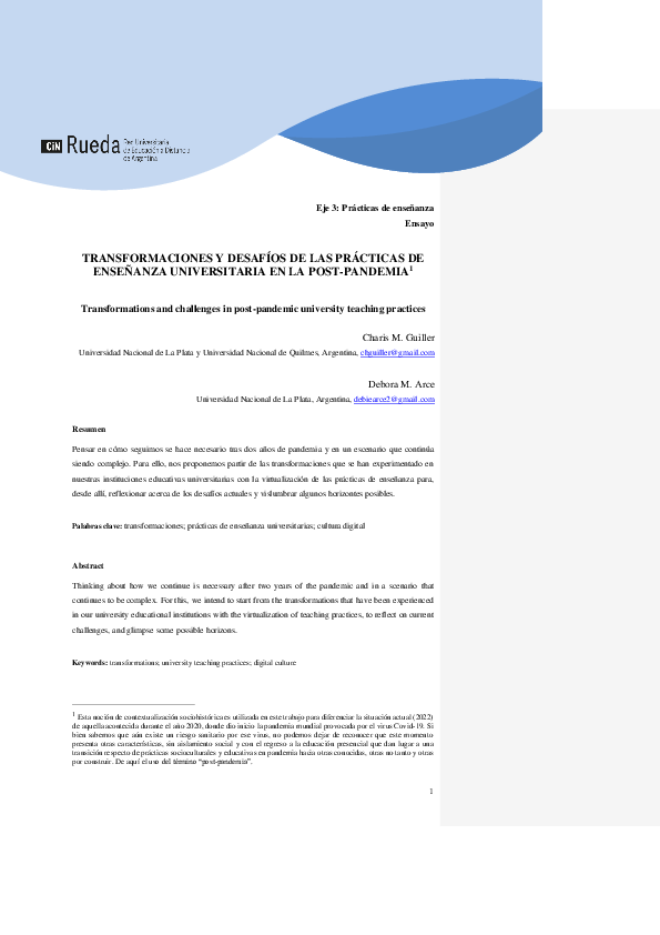 (PDF) TRANSFORMACIONES Y DESAFÍOS DE LAS PRÁCTICAS DE ENSEÑANZA UNIVERSITARIA EN LA POST ...