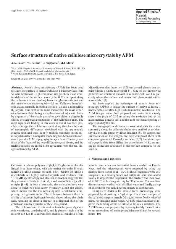 (PDF) Surface structure of native cellulose microcrystals by AFM