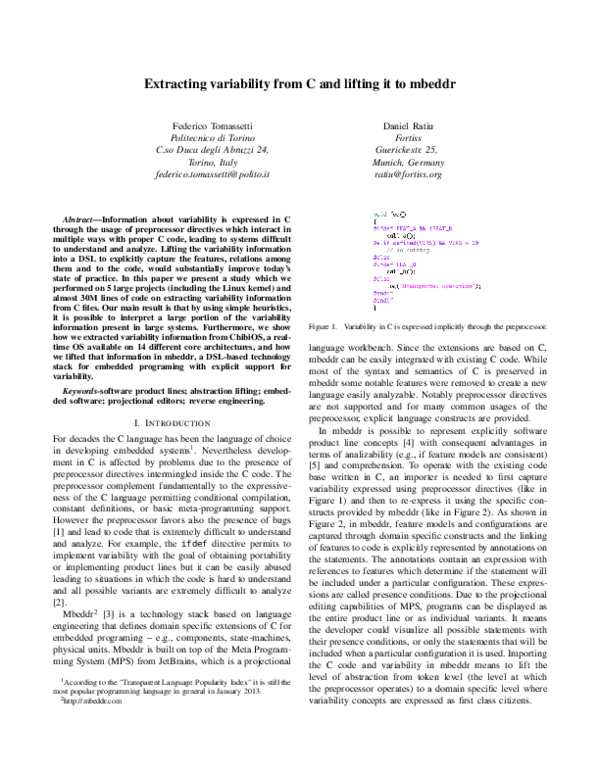 (PDF) Extracting variability from C and lifting it to mbeddr