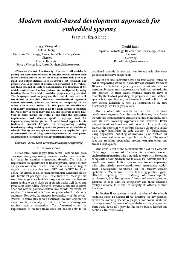 (PDF) Modern model-based development approach for embedded systems practical experience