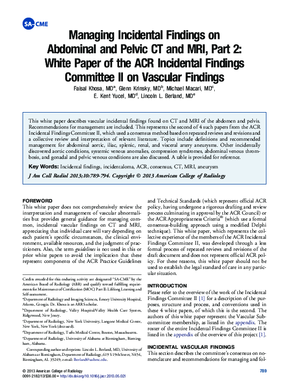 (PDF) Managing Incidental Findings on Abdominal and Pelvic CT and MRI ...