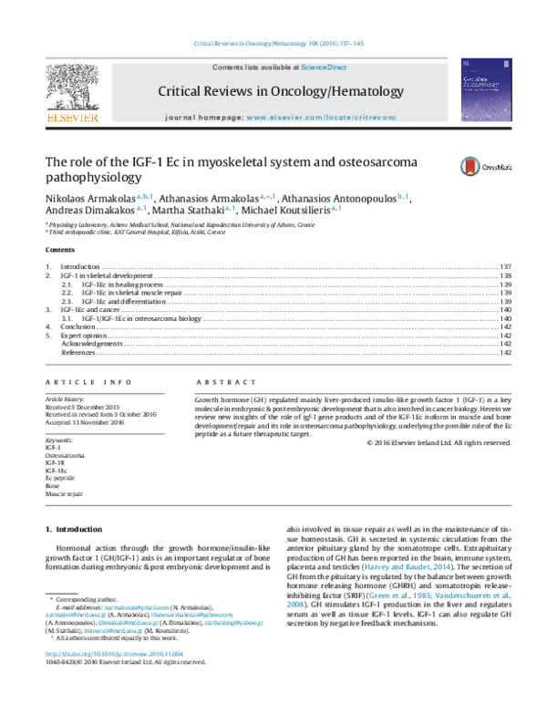 (PDF) The role of the IGF-1 Ec in myoskeletal system and osteosarcoma ...