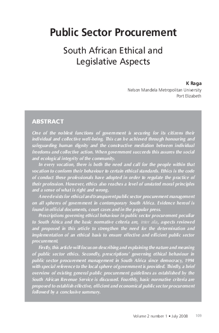 (PDF) Public sector procurement : South African ethical and legislative aspects