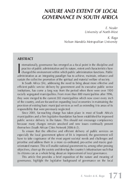 (PDF) Nature and extent of local governance in South Africa